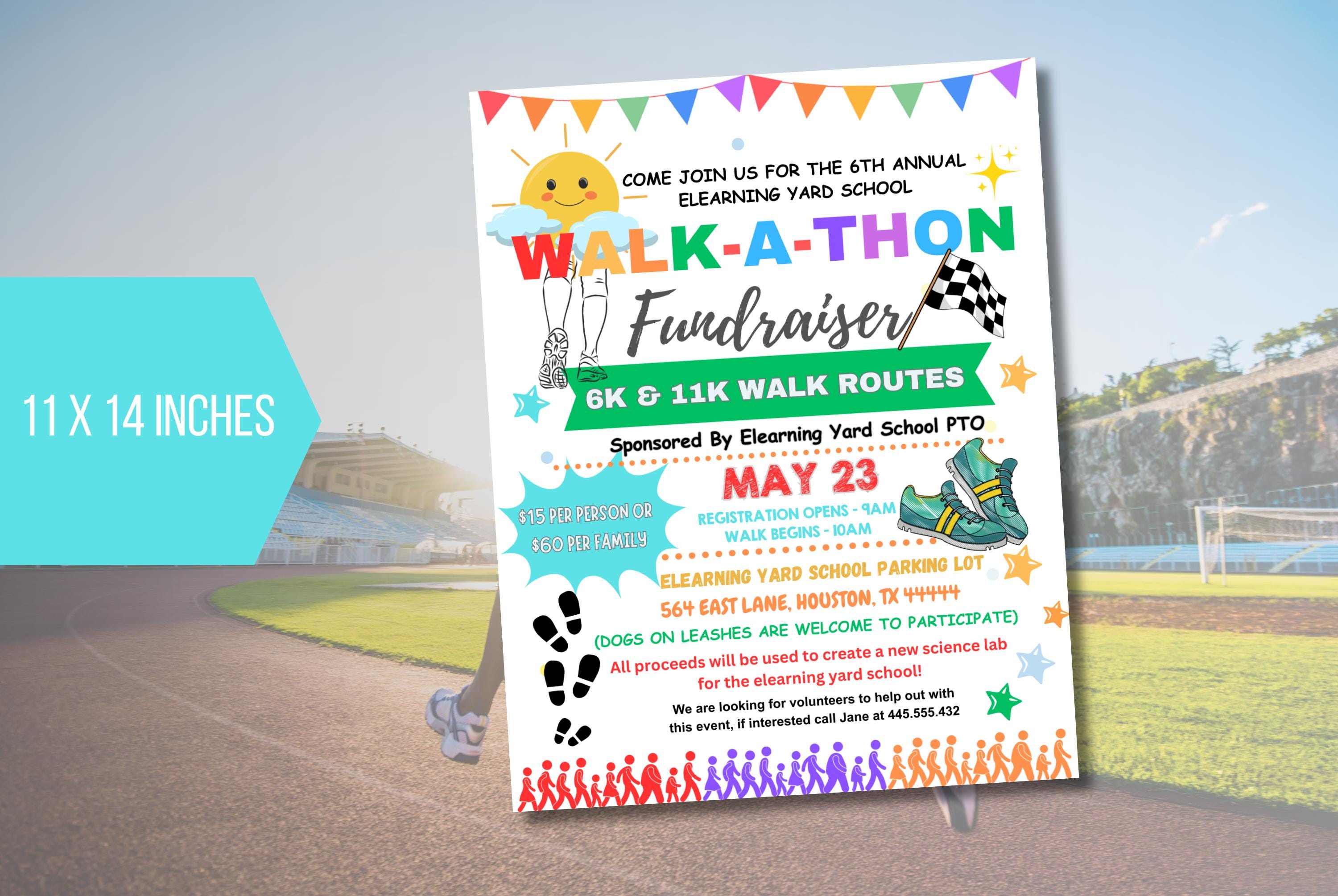 EDITABLE Walkathon Fundraiser Flyer, 6k 11k Race School Fundraising ...