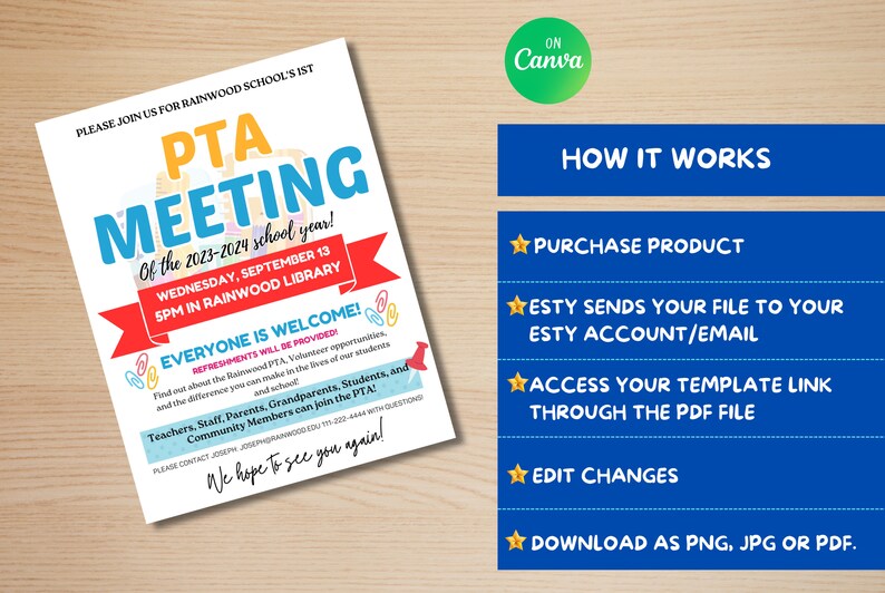 EDITABLE PTA Meeting Handout Flyer School Information Meeting - Etsy