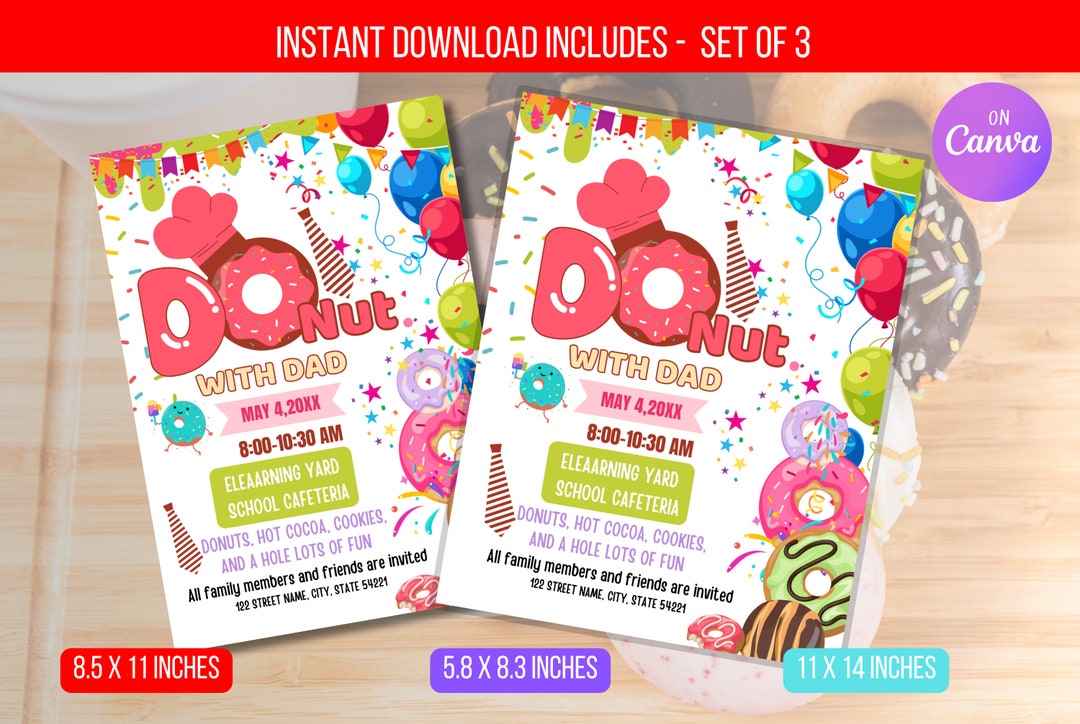 EDITABLE Donuts With Dad Flyer, Printable Donuts With Dad Invitation ...