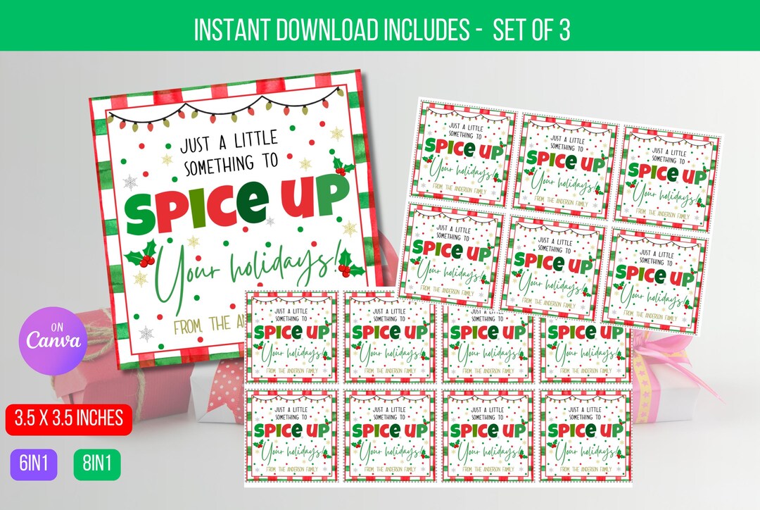 EDITABLE Spice up Your Holiday, Christmas Gift Tags, Seasonings Gift ...