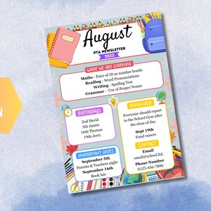 EDITABLE August Newsletter Template, Classroom Printable Handout Flyer ...