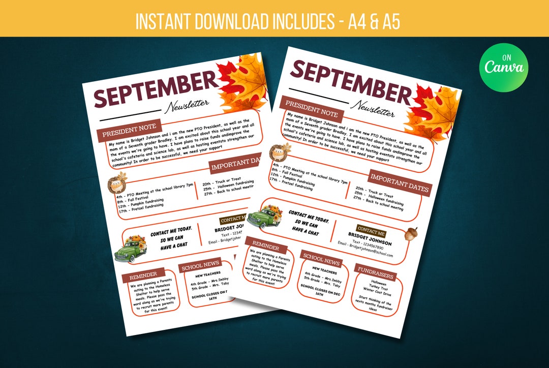 EDITABLE September Newsletter Template, Classroom Printable Handout ...