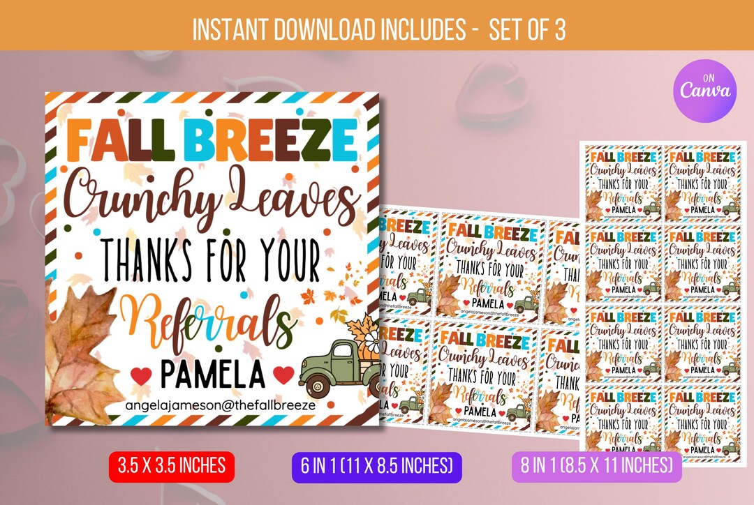 EDITABLE Fall Breeze Crunchy Leaves Tag, Referrals Tag, Realtor Fall ...
