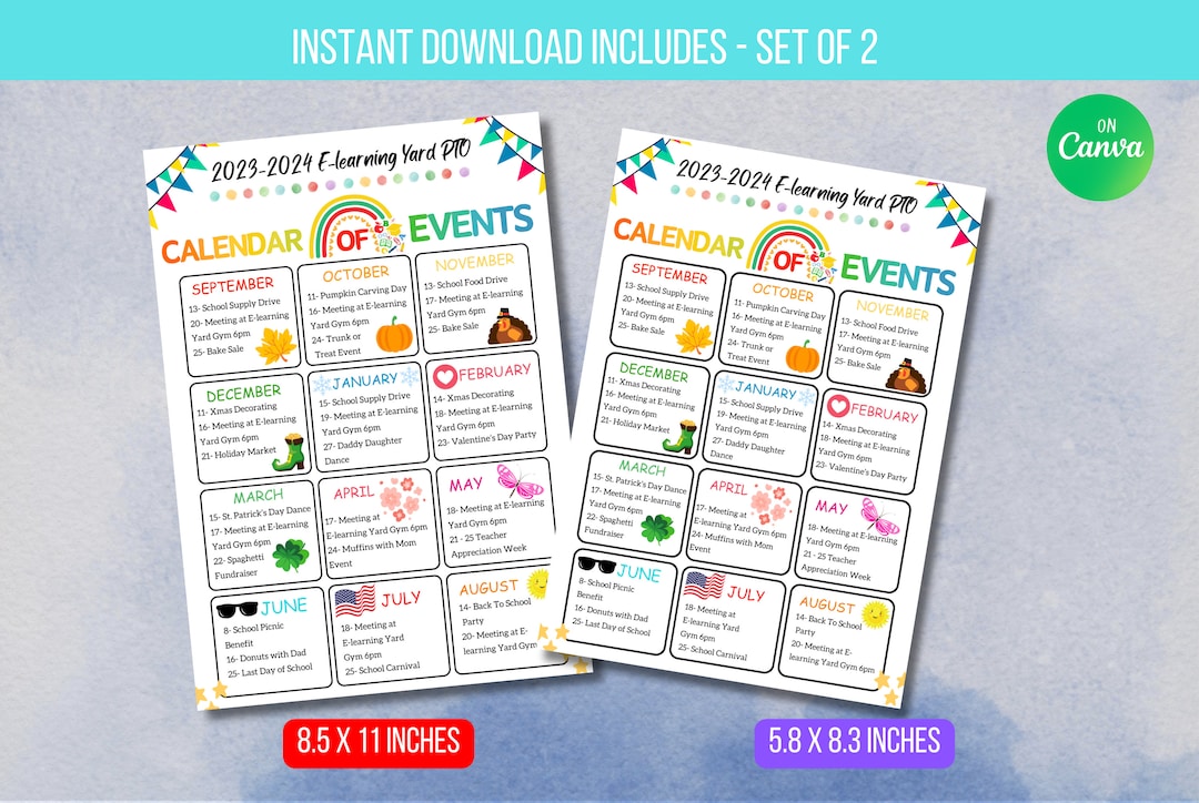EDITABLE PTO Monthly Event Calendar Flyer Template, Year at a Glance ...