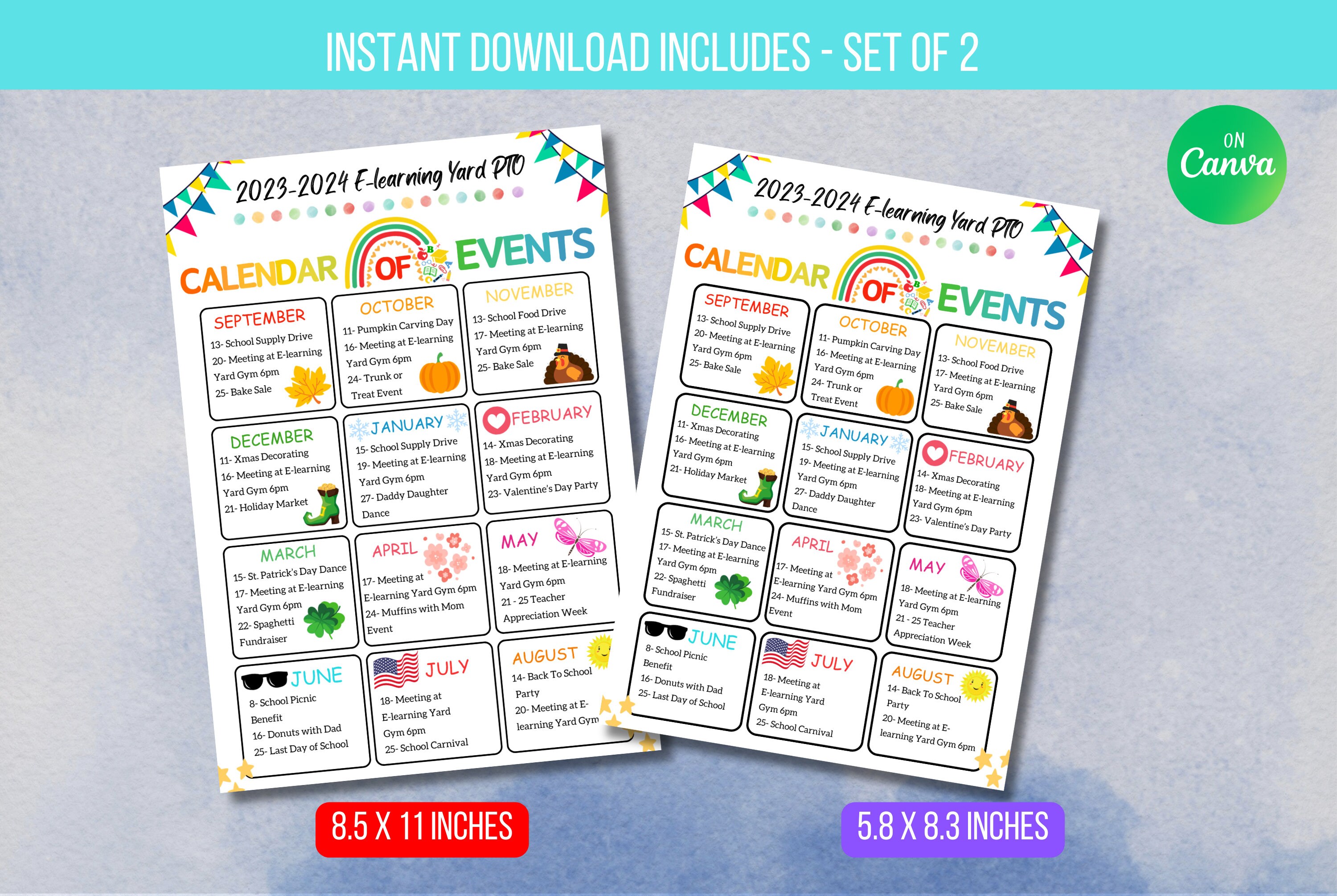 EDITABLE PTO Monthly Event Calendar Flyer Template, Year at a Glance ...