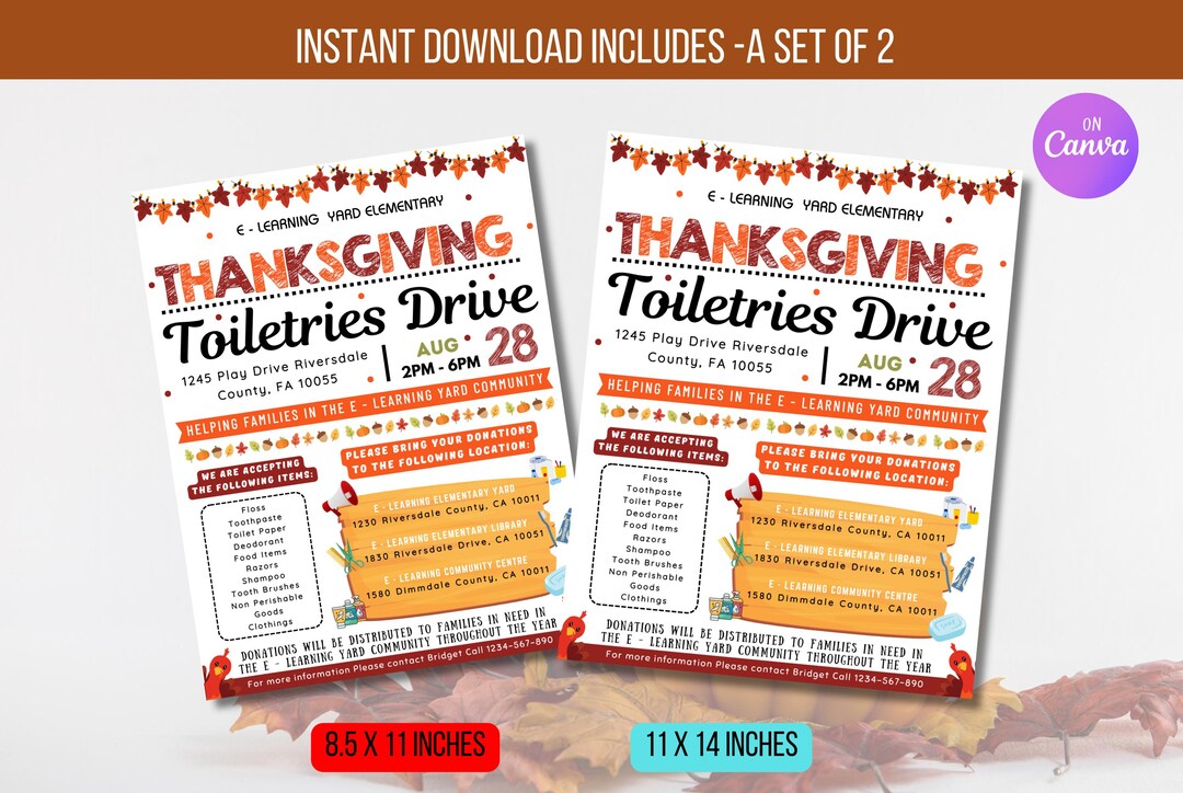 EDITABLE Thanksgiving Toiletries Drive Flyer, School Church Fundraiser ...