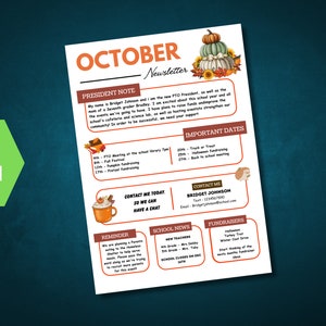 EDITABLE October Newsletter Template, Classroom Printable Handout Flyer ...