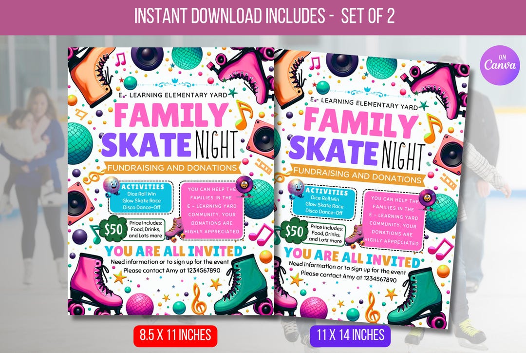 EDITABLE Family Skate Night Flyer, School Fundraiser Invite, Roller ...