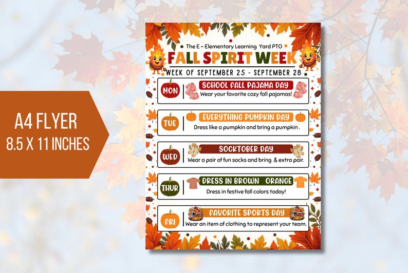 EDITABLE Fall Spirit Week Schedule Template, Printable Spirit Week ...