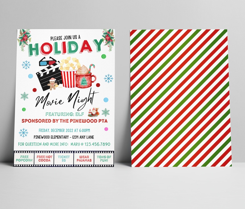 Editable Christmas Movie Night Invitation Printable Holiday - Etsy