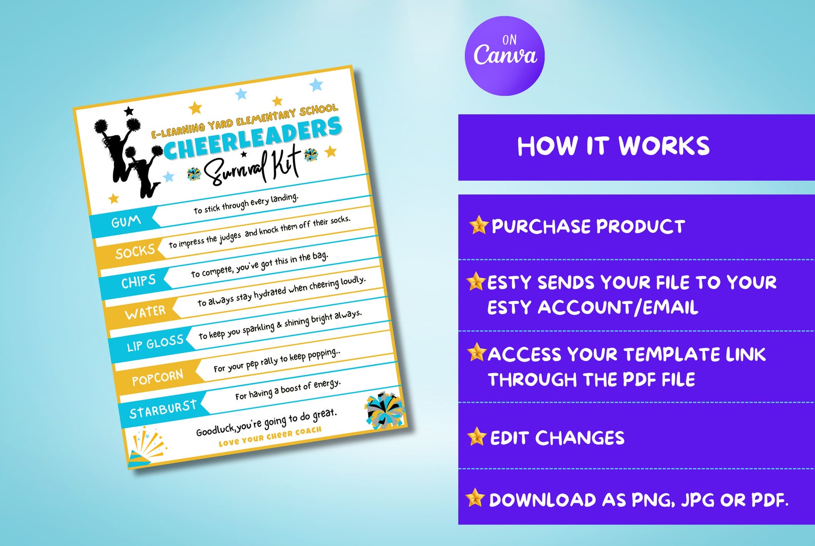 EDITABLE Cheerleader Survival Kit Template, Cheerleader Thank You Gift ...