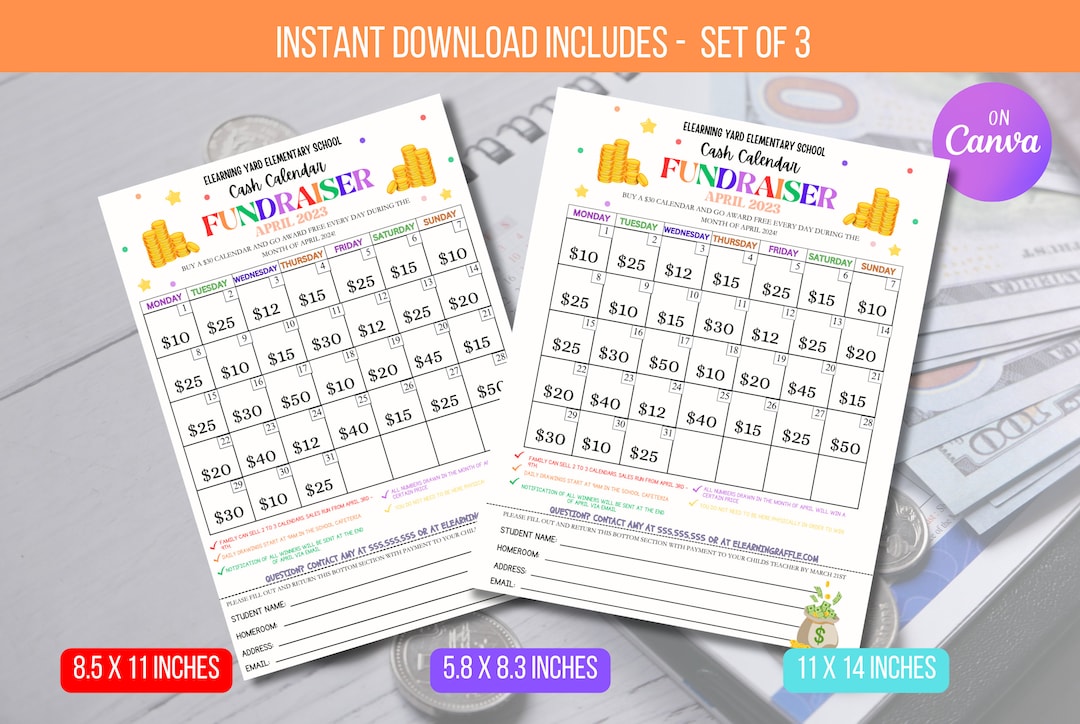 EDITABLE Cash Calendar Fundraiser Flyer Template, School Non-profit ...