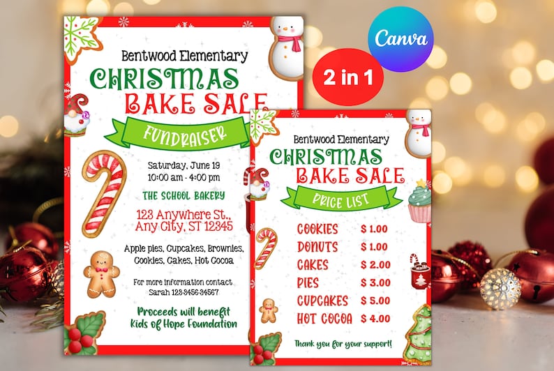 EDITABLE Christmas Bake Sale Flyer School Bake Sale Flyer - Etsy