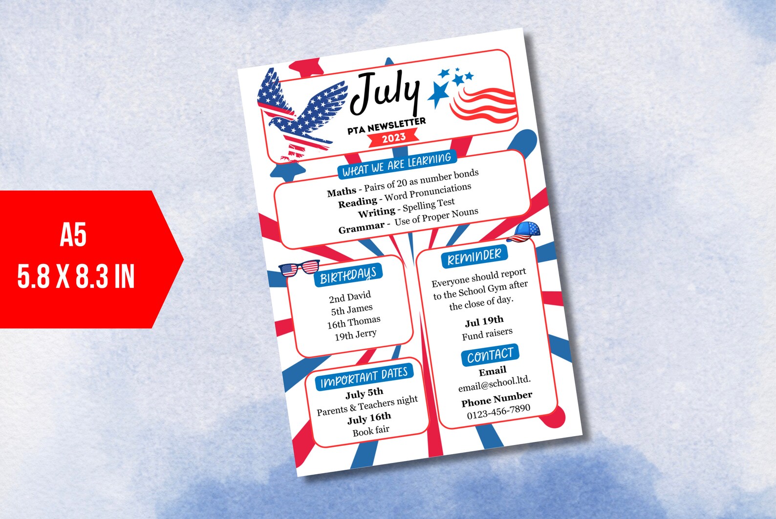 EDITABLE July Newsletter Template Classroom Printable Handout - Etsy