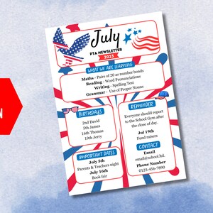 EDITABLE July Newsletter Template, Classroom Printable Handout Flyer ...