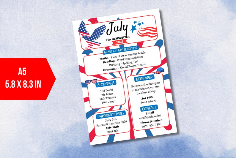 EDITABLE July Newsletter Template Classroom Printable Handout - Etsy