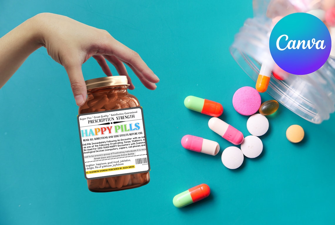 EDITABLE Happy Pills Label Funny Gag Gift Professional Office - Etsy
