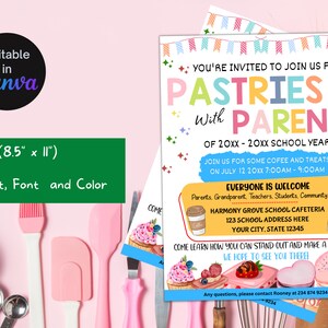 EDITABLE Pastries With Parents Flyer, PTA Breakfast School Fundraiser ...