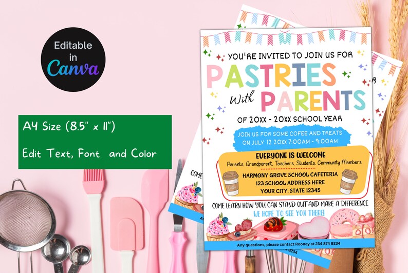 EDITABLE Pastries With Parents Flyer, PTA Breakfast School Fundraiser ...