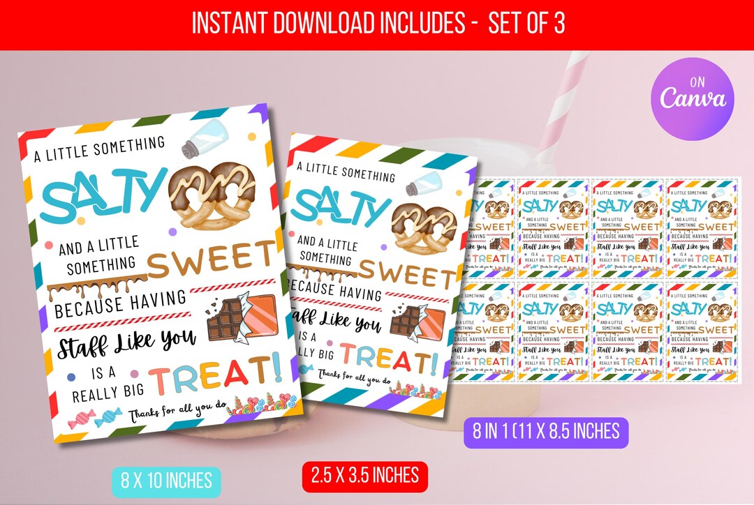 EDITABLE Salty Sweet Treat Gift Tag, Teacher Staff Employee ...