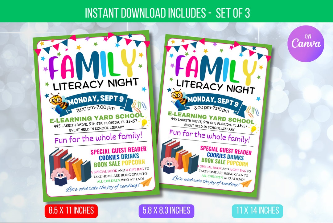 EDITABLE Family Literacy Night Flyer, PTO PTA Reading Book Sale School ...