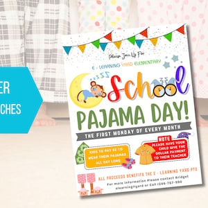 EDITABLE School Pajama Day Flyer, School Spirit Party, School ...