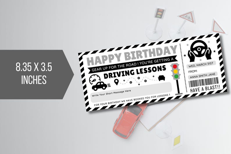 EDITABLE Driving Lesson Gift Voucher, Birthday Surprise Driving School ...