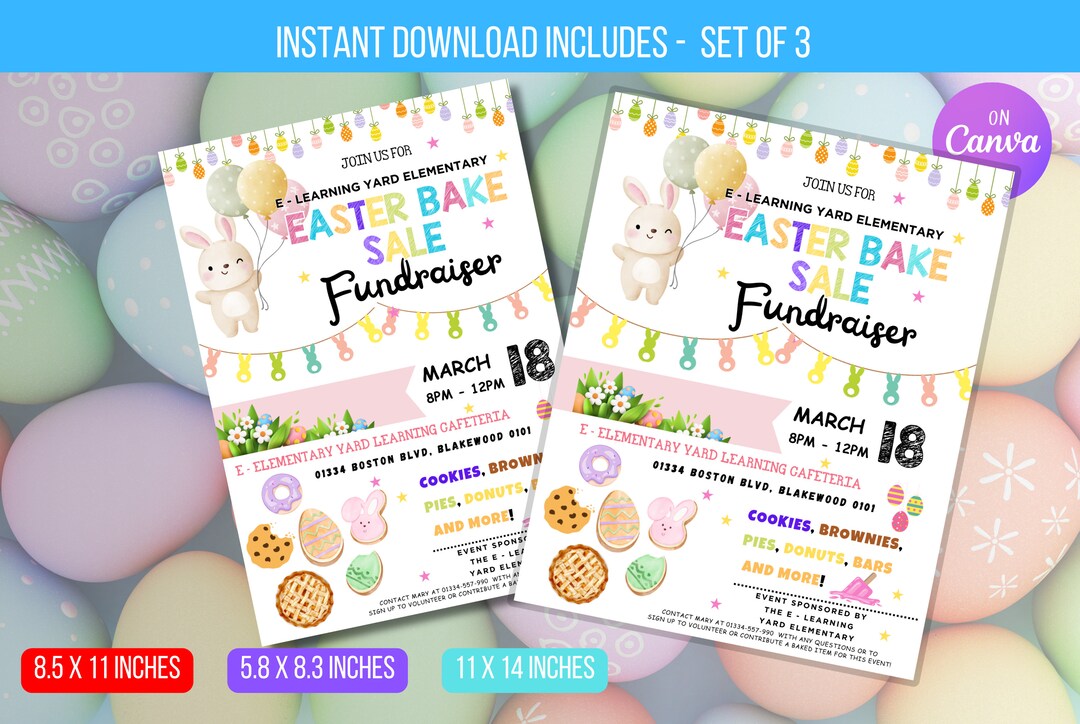 EDITABLE Easter Bake Sale Fundraiser Flyer, Printable Easter Event ...