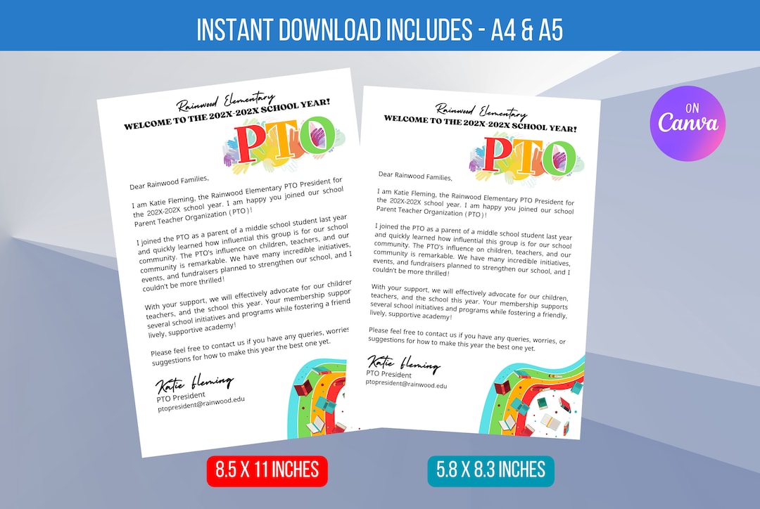 EDITABLE PTO President Letter, Pto President Welcome Letter School ...