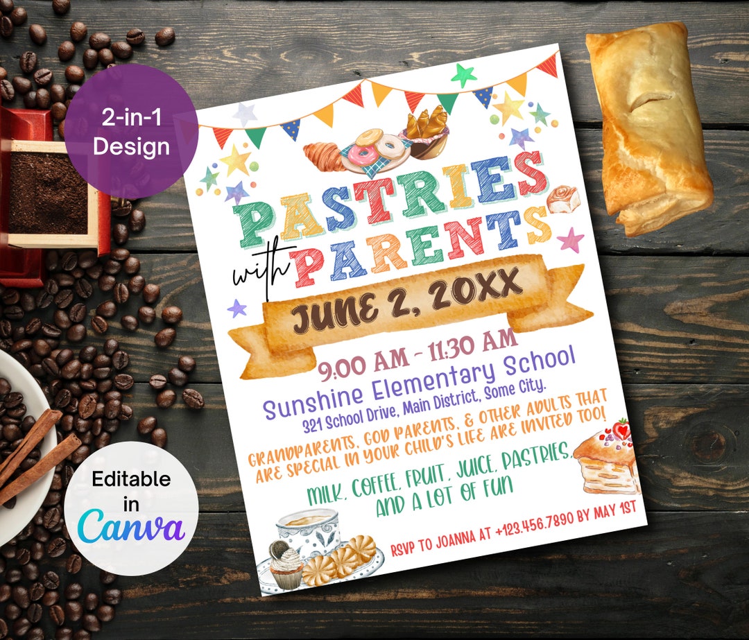 EDITABLE Pastries With Parents, PTA/PTO Breakfast School Fundraiser ...