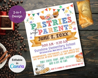 Pastries With Parents Invitation PTA Breakfast School Fundraiser Flyer ...