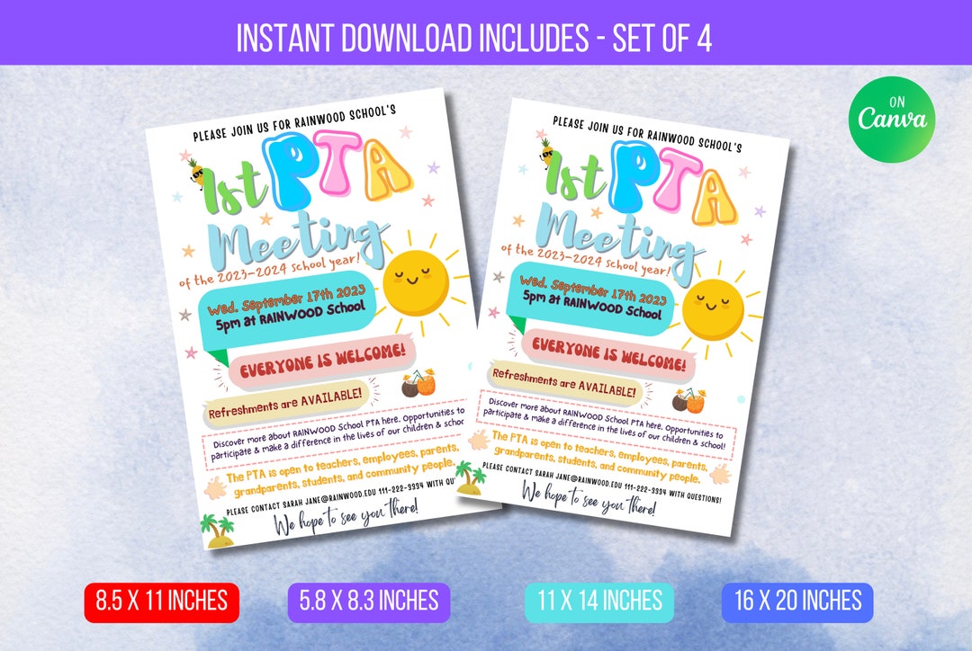 EDITABLE PTA Meeting Handout Flyer, School Information Meeting Flyer ...