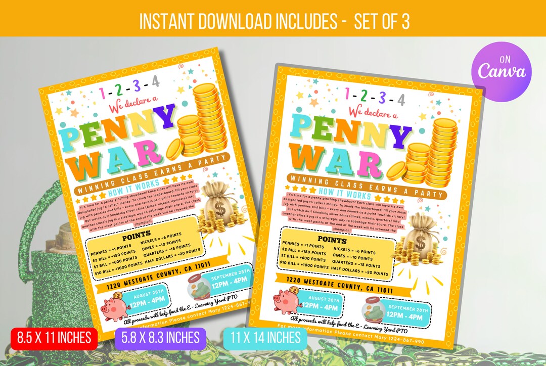 EDITABLE Penny War Fundraiser Flyer, Printable School Fundraiser Event ...