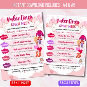 EDITABLE Valentine School Spirit Week Flyer, Festive Spirit Week PTO ...