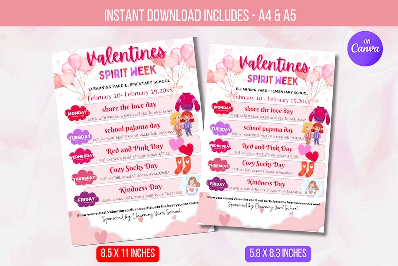 EDITABLE Valentine School Spirit Week Flyer, Festive Spirit Week PTO ...