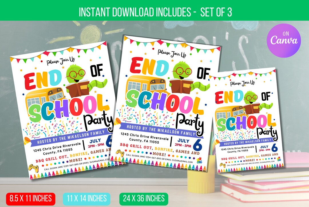 EDITABLE End of School Party Invitation, School Party Invite, Backyard ...
