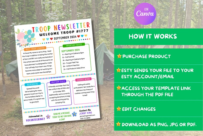 EDITABLE Troop Newsletter Template, Troop Event Informational Template ...