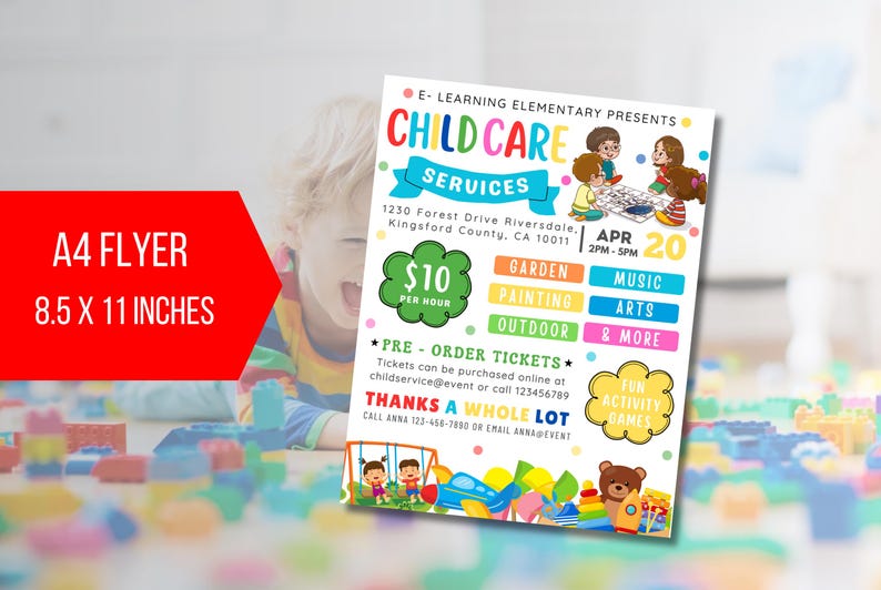 EDITABLE Child Care Flyer Template, Baby Sitting, Playtime Theme ...