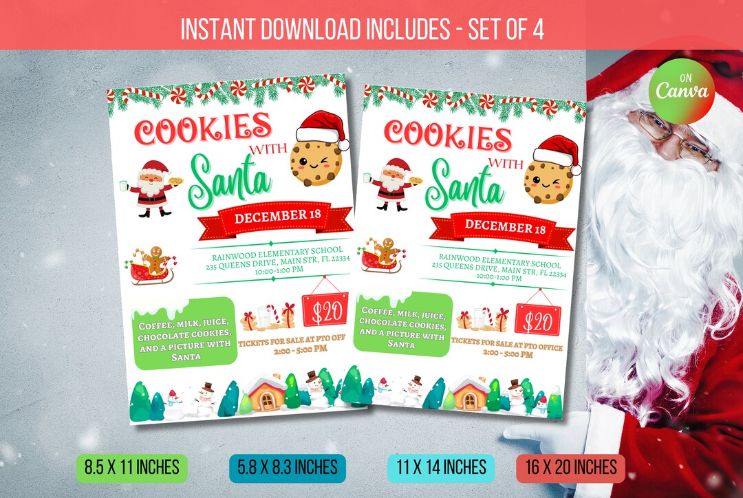 EDITABLE Cookies With Santa Flyer, Printable Cookies Event Invitation ...