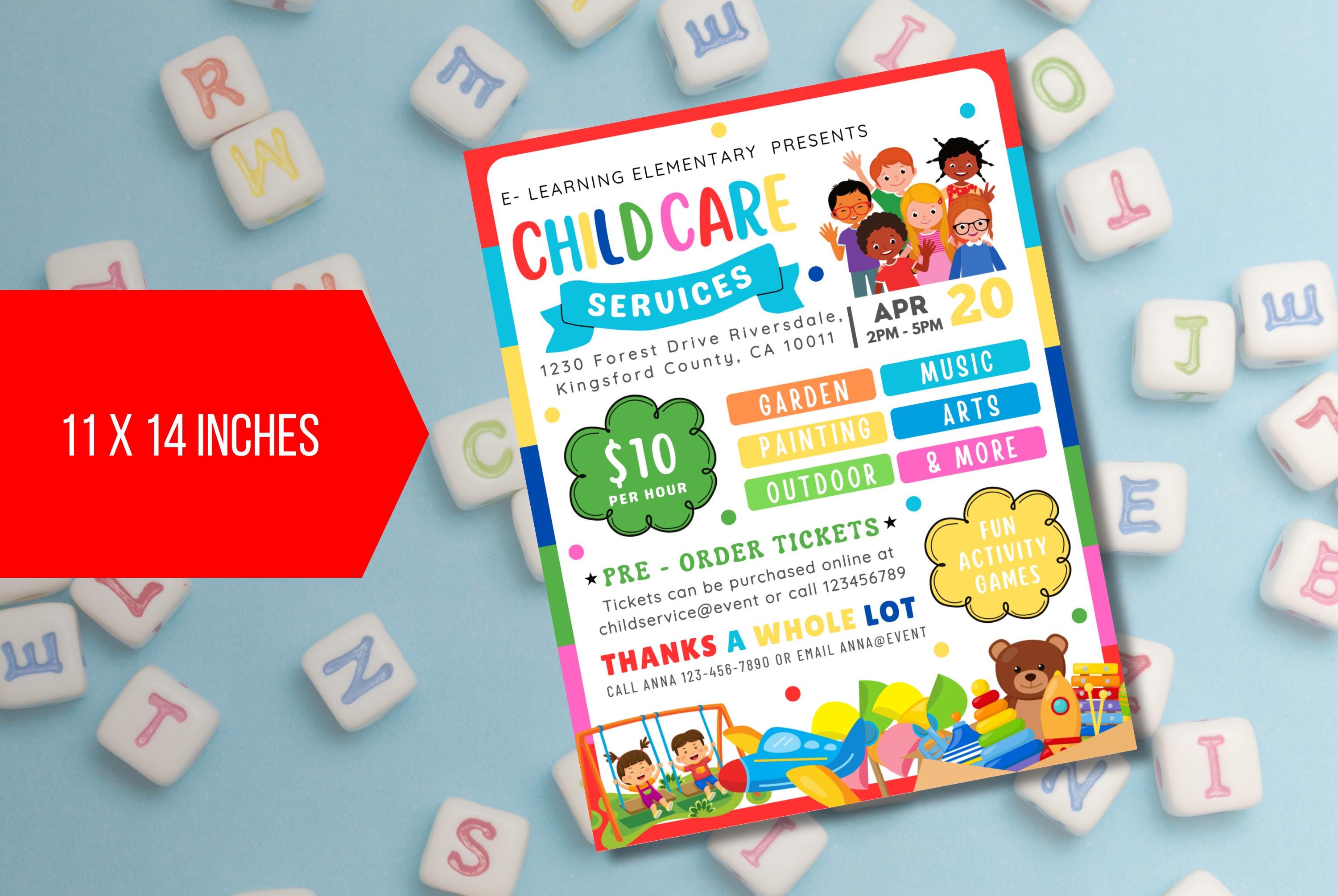 EDITABLE Child Care Flyer Template, Baby Sitting, Playtime Theme ...