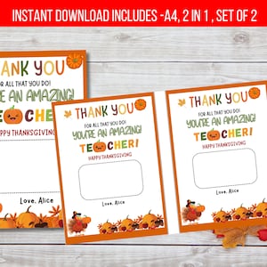 EDITABLE Happy Thanksgiving Gift Card, Teacher Staff Nurse Employee ...