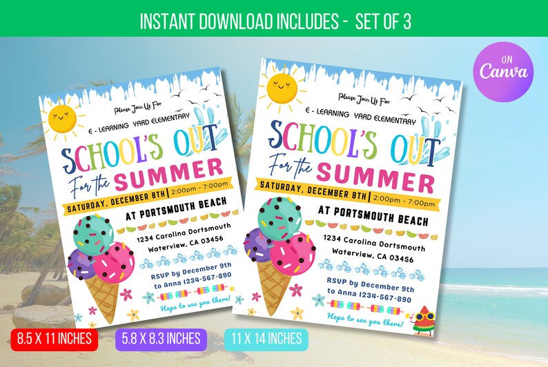 EDITABLE School's Out for Summer Party Invite, End of School Party ...