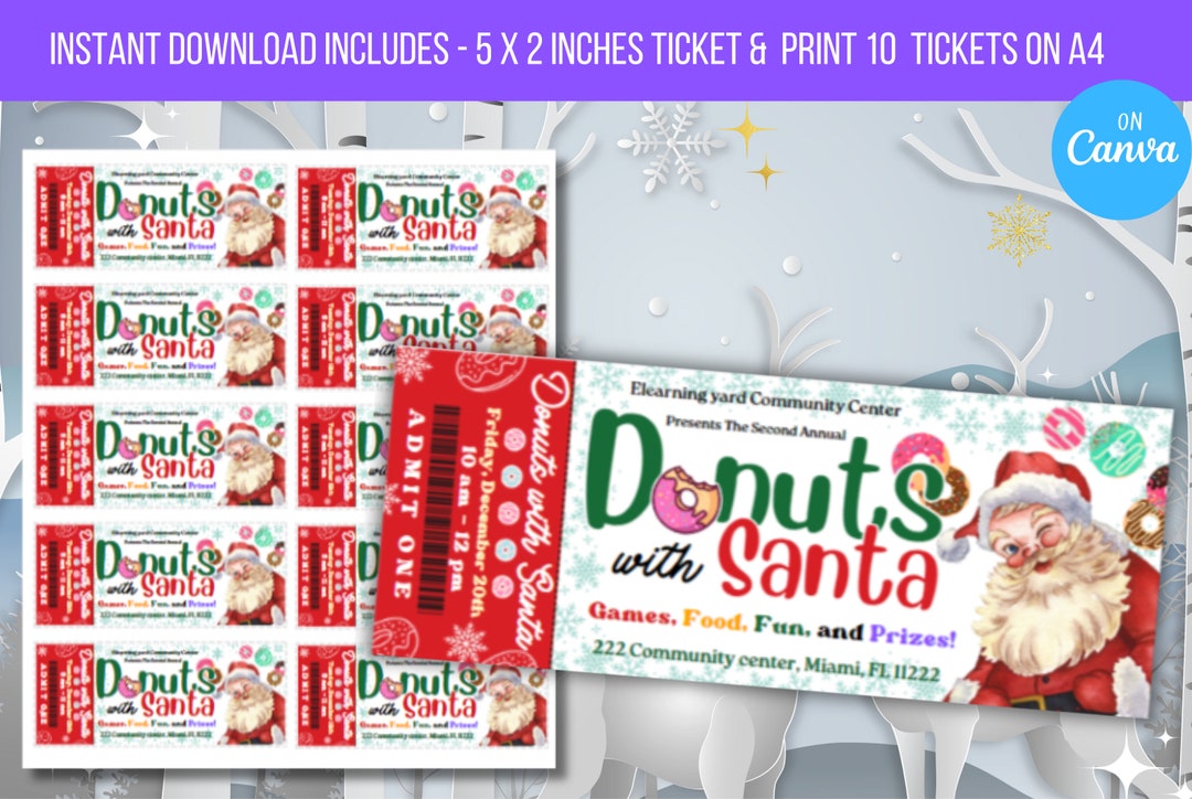 EDITABLE Donuts With Santa Ticket, Printable Santa Donuts Invitation ...