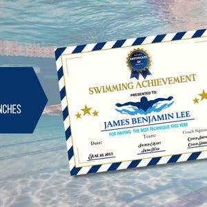 EDITABLE Swimming Award, Swimming Achievement, Swimming Certificate ...