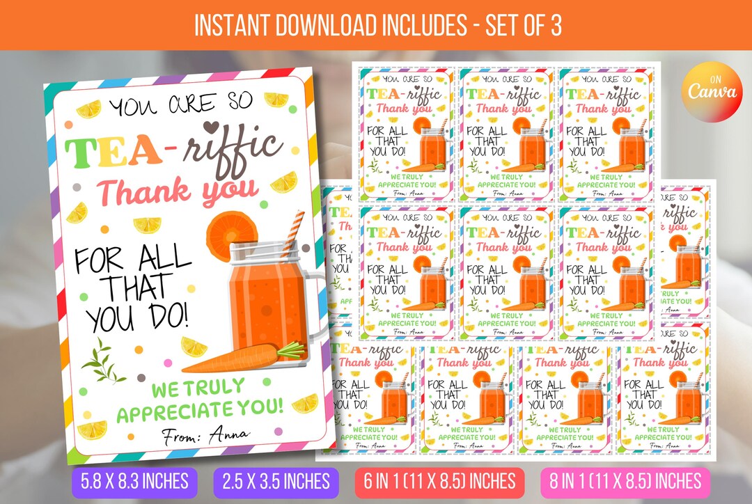 EDITABLE You're Tea-riffic Iced Tea Gift Tags, Teacher Appreciation Tag ...