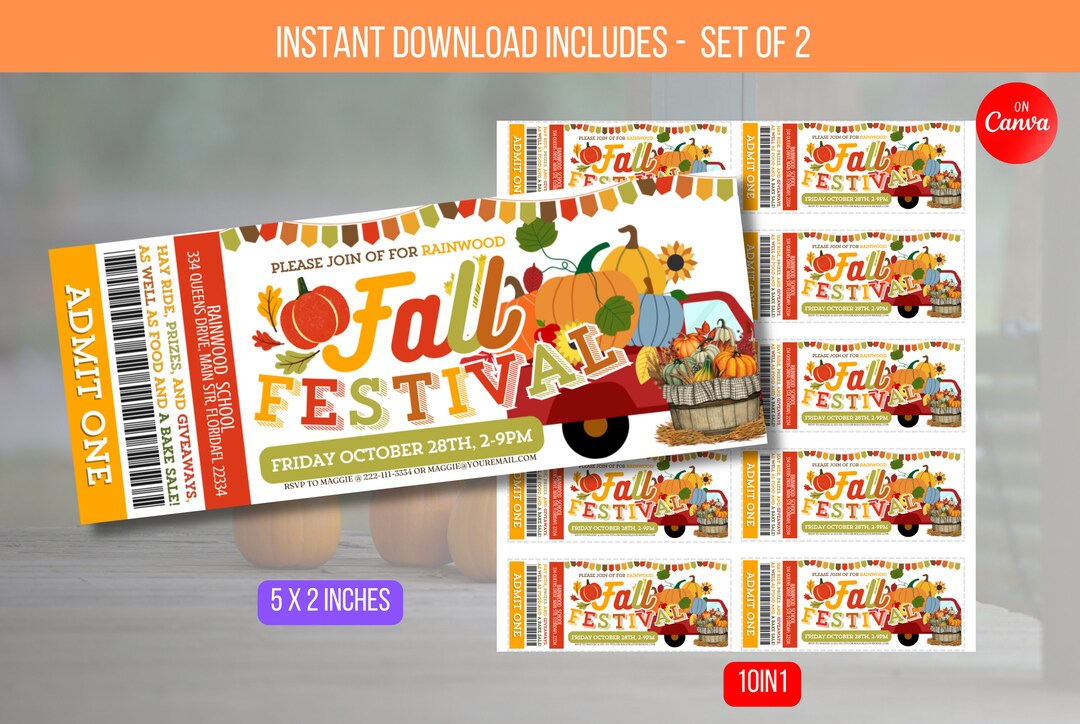 EDITABLE Fall Harvest Festival Invitation Ticket, School Event Harvest ...