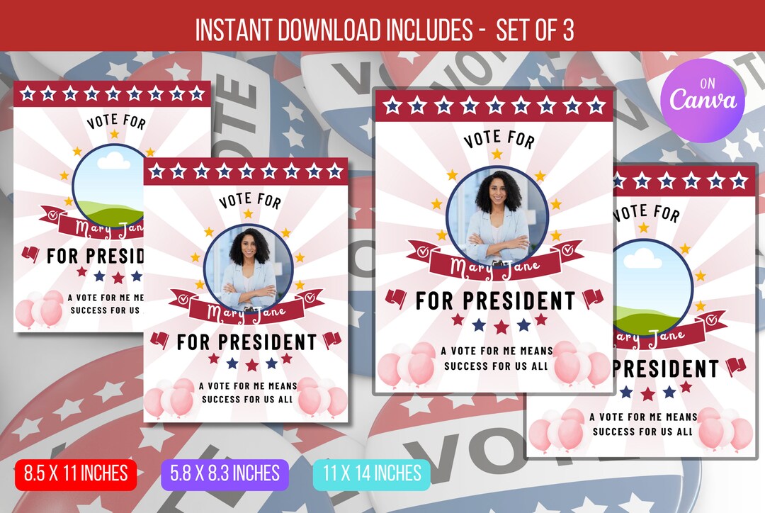 EDITABLE Presidential Campaign Poster, Class Campaign President, High ...
