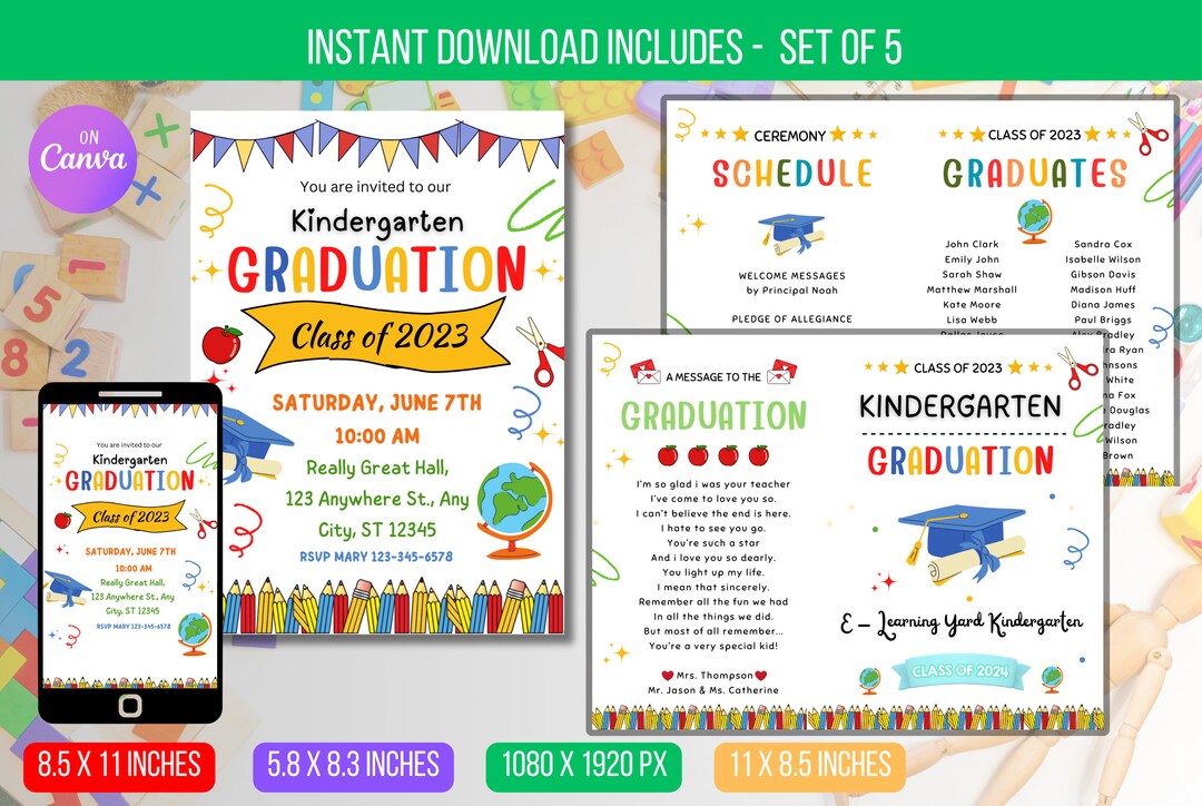EDITABLE Kindergarten Graduation Set, Evite, Invite Printable ...