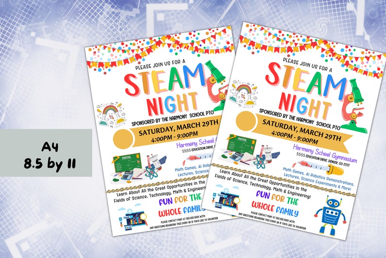 EDITABLE Family Steam Night Flyer, School PTA PTO Flyer, Community ...