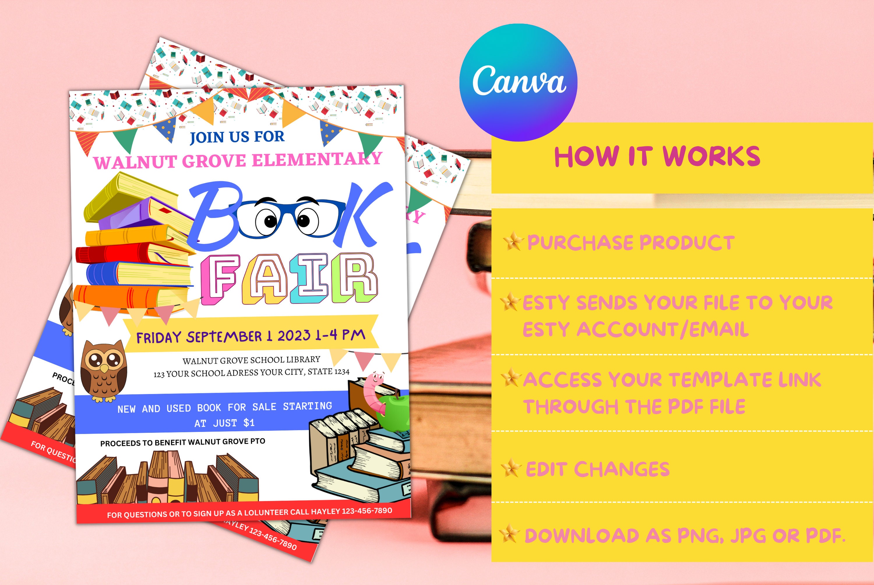 EDITABLE Book Fair Flyer Printable School Fundraiser - Etsy